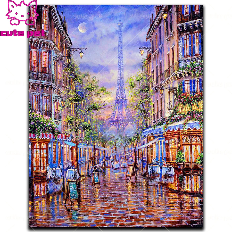 5d-diamond-painting-Paris-Tower-Street-round-Drill-mosaic-Diy-handmade ...