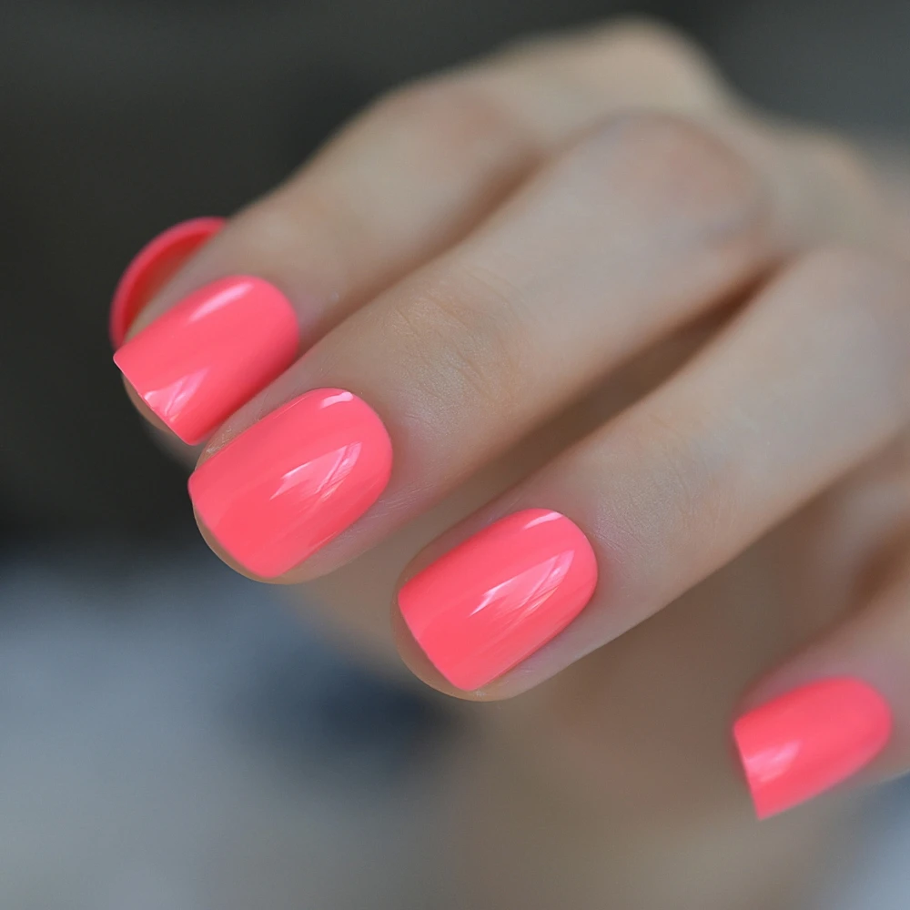 24 Stück falsche Nägel kurze Nagels pitzen Sommer Design einfarbig Neon ...