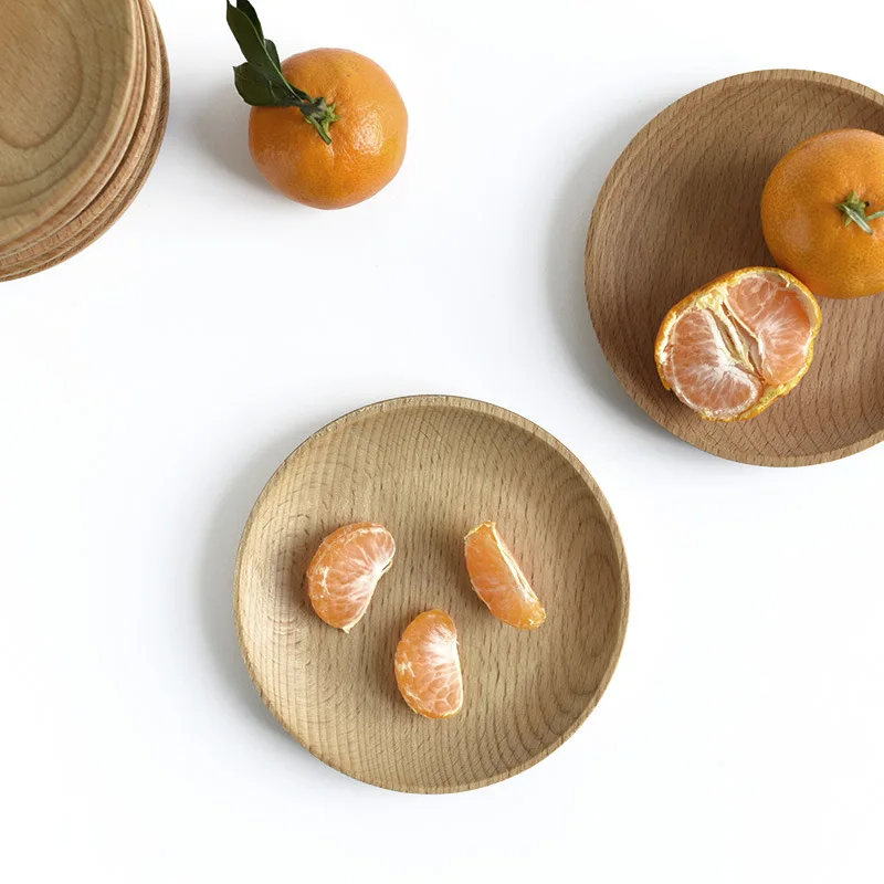 Japanese-Style-Dessert-WoodenTray-Snack-Plate-Beech-Round-Plate-For ...