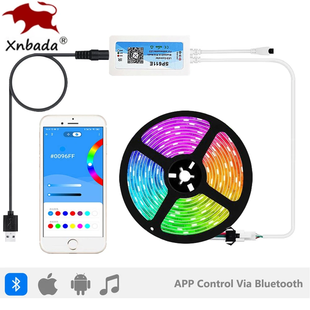 Ws2812b Rgb Led Light Strip Pixels Controller Sp611e Bluetooth Music ...