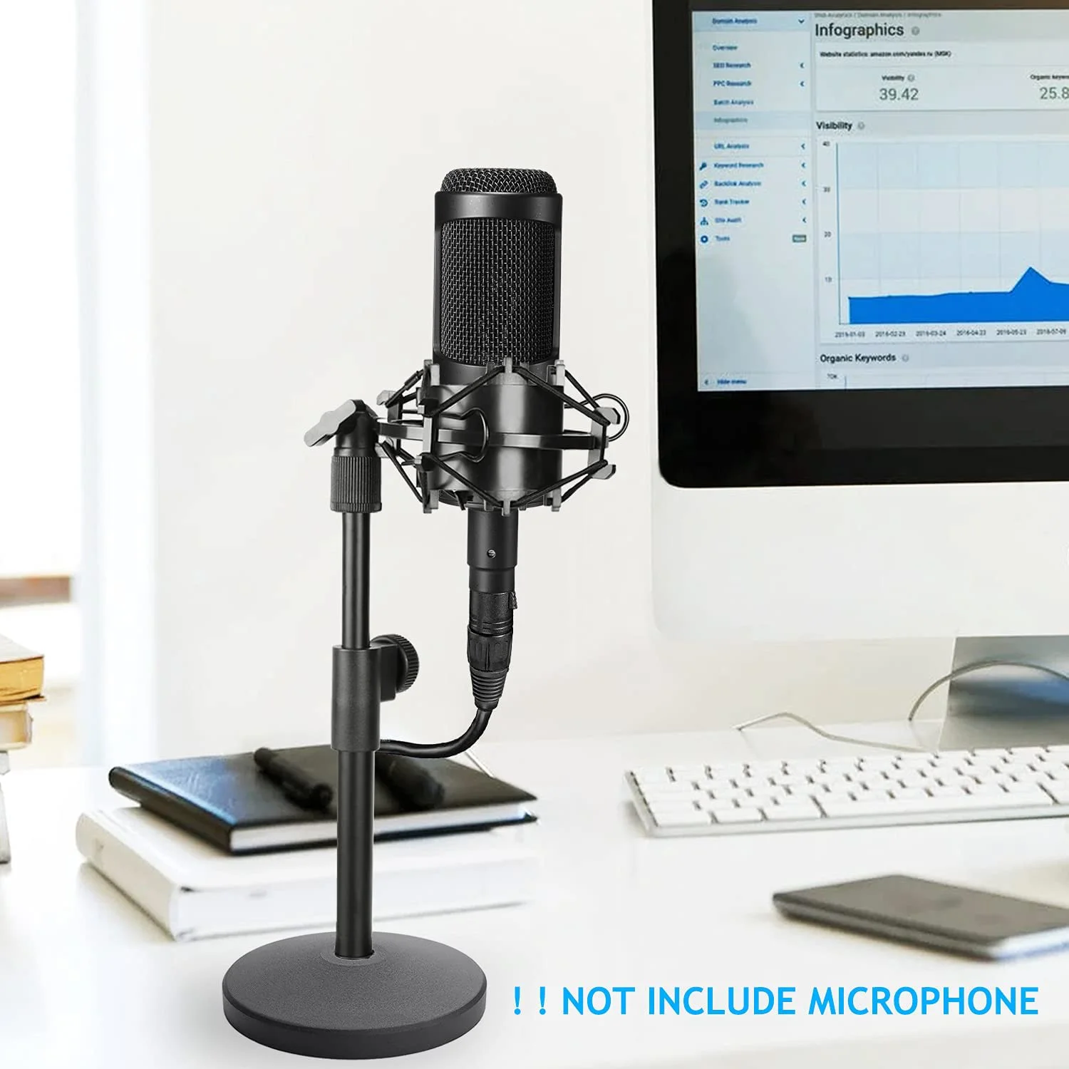 Desk Mic Stand Adjustable Metal Table Microphone Stand with Shock Mount ...