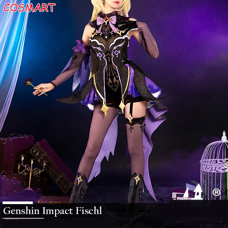 Anime Genshin Impact Fischl Cosplay Costume Game Suit Purple Lovely