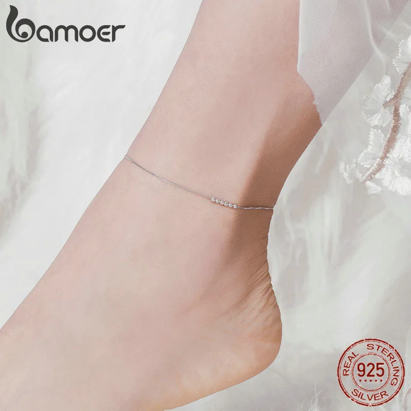 Bamoer Silver Small Beads Anklets For Women Beaded Summer Sterling ...