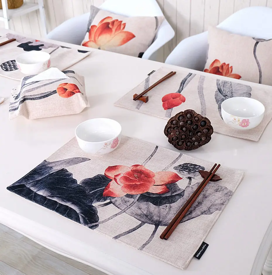 Chinese Style Lotus Flower Placemat Cotton Fabric Dining Table Mats ...