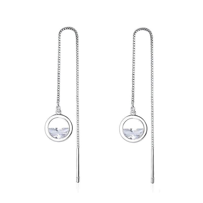 3 Gaya 925 Sterling Silver Anting Anting Panjang Bulat Kristal Rantai ...