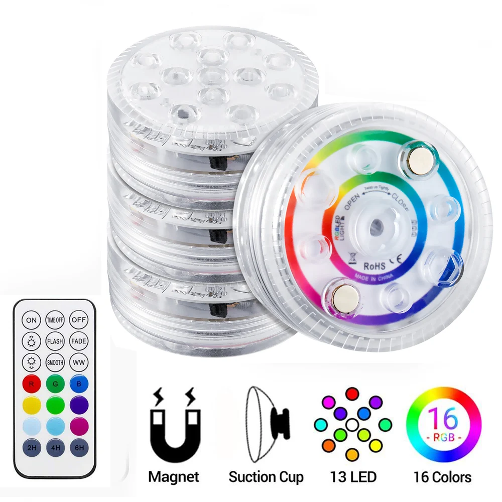 Magnetic-Suction-Cups-13-LED-RGB-Submersible-Light-RF-Remote-Underwater ...