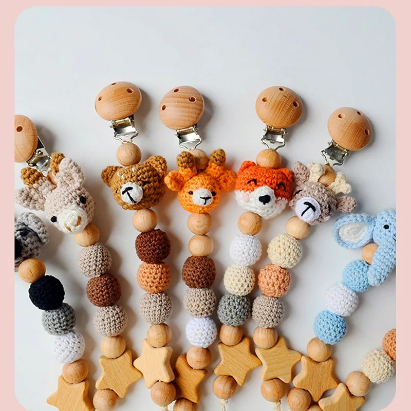 Wooden Beads Pacifier Holders | Wooden Teething Dummy Holder | Wooden ...
