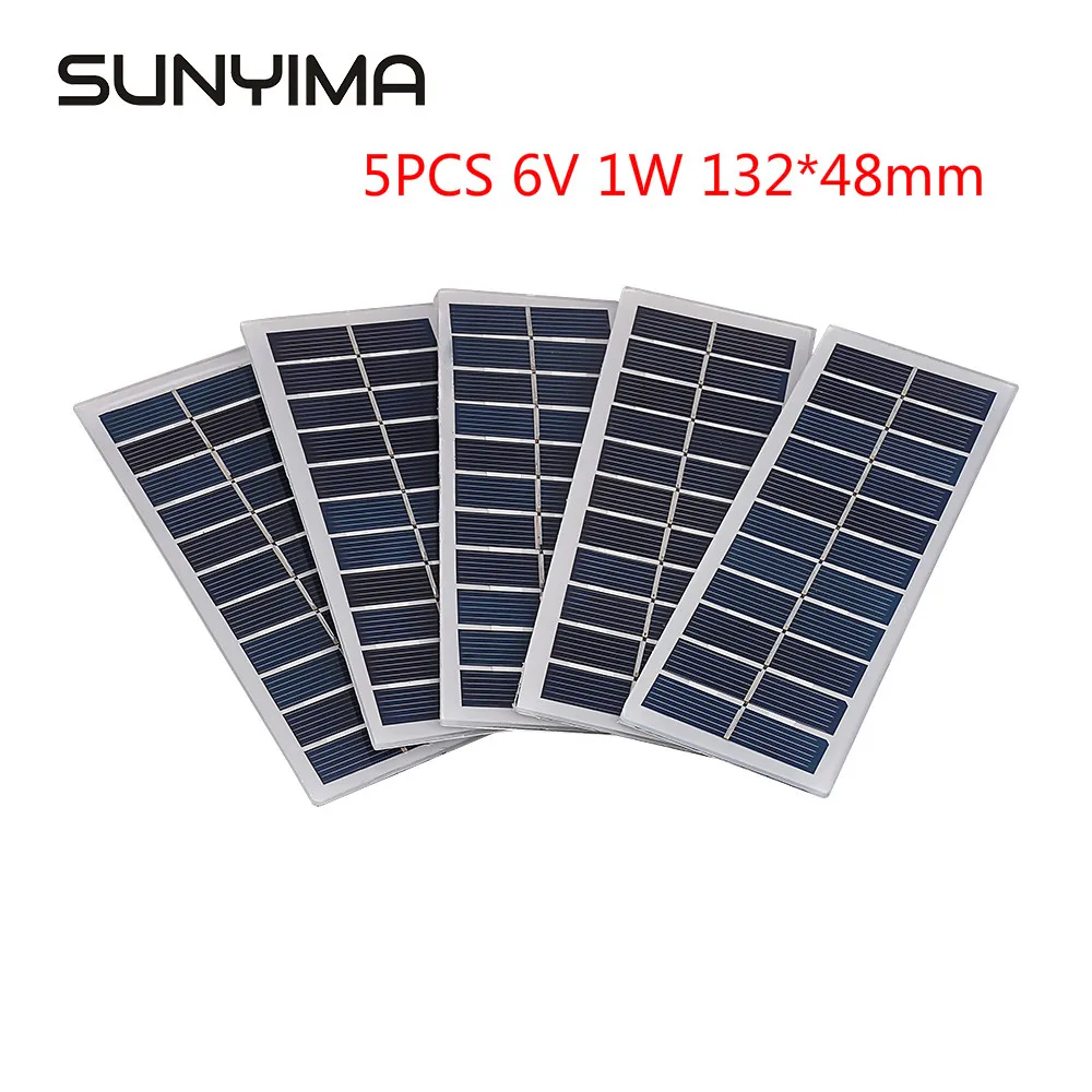 Sunyima 5pcs 6v 1w 132*48mm High Performance Solar Panel Mini Solar ...