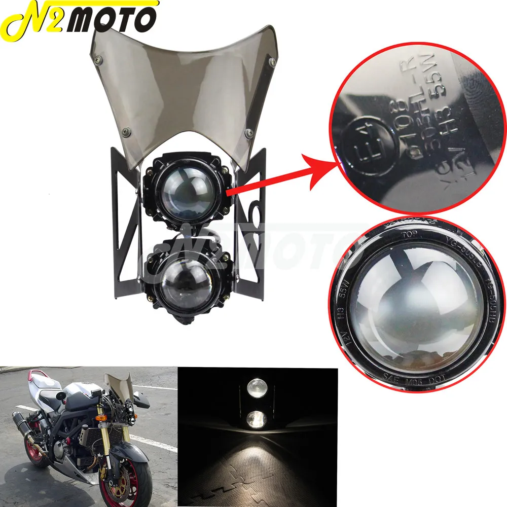 Universal Street Bikes Projector Dual Sport Twin Headlight w/ Bracket ...