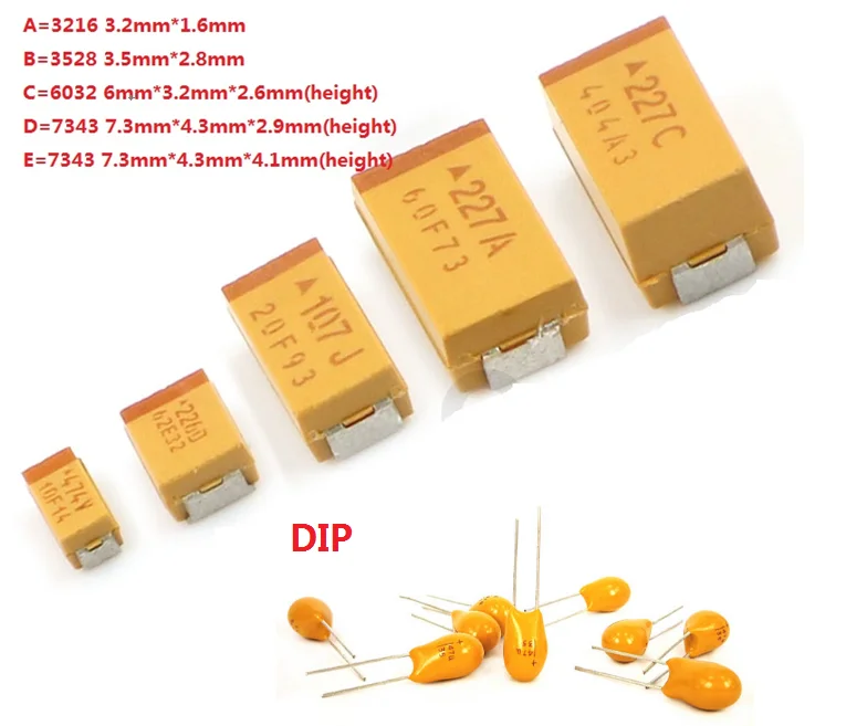 10PCS A B C D Case Tantalum Capacitor 6V 10V 16V 25V 35V 50V 0.1UF 1uf ...