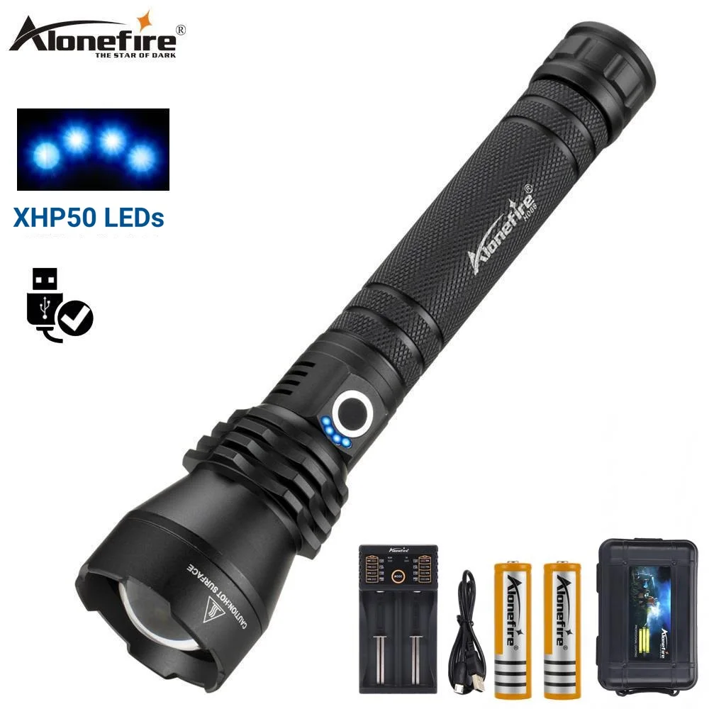 AloneFire H006 XHP50 Most Powerful Flashlight USB Zoom LED Torch ...
