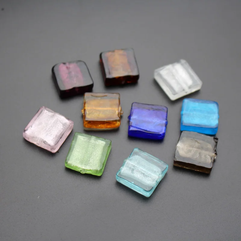 10Pcs-20mm-Lampwork-Glass-Beads-Square-Flat-Foiled-Multi-Color-for ...