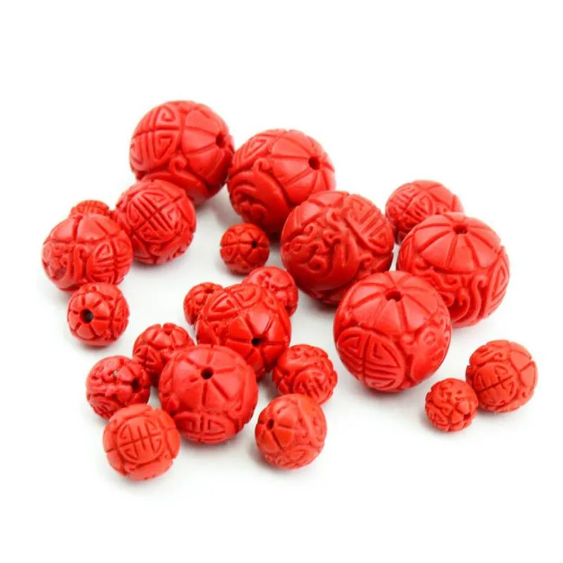 10pcs/lot Handmade Carving Cinnabar Red Beads 6 8 10 12 14mm Round ...
