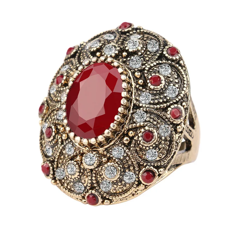 Black Gold Rings Women Red Stone | Women Ring Red Stone Jewelry ...