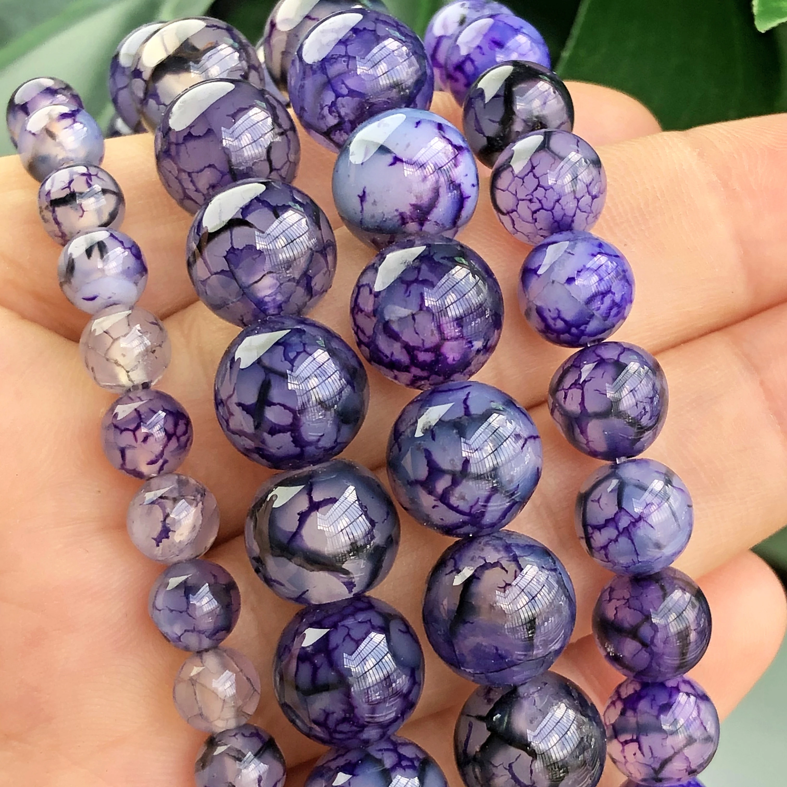 Natural Stone Purple Dragon Vein Agates Beaded Loose Round Beads for ...