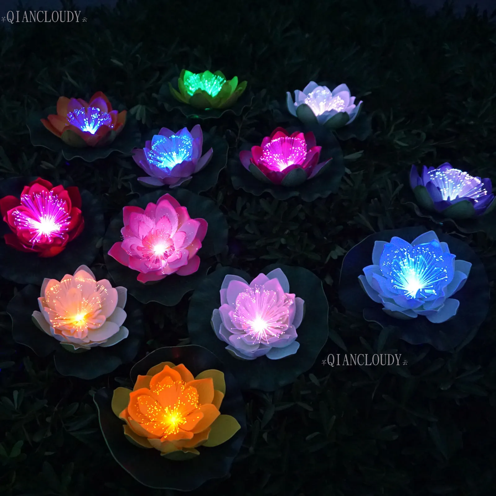 Artificial waterproof Led Optic fibre Night Light Floating Fake Lotus ...