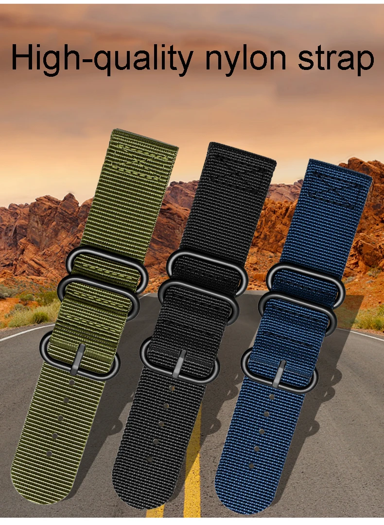 Canvas nylon watchband black blue Army green Outdoor Sports Strap 18mm ...