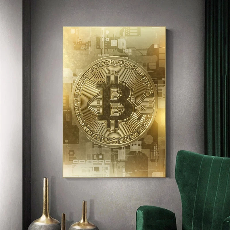 Abstract-Golden-Bitcoin-Canvas-Painting-Nordic-Modern-Wall-Art-Poster ...