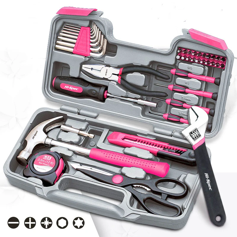 Multifunctional Household Hand Tool Set Pink Hardware Toolbox Wrench ...