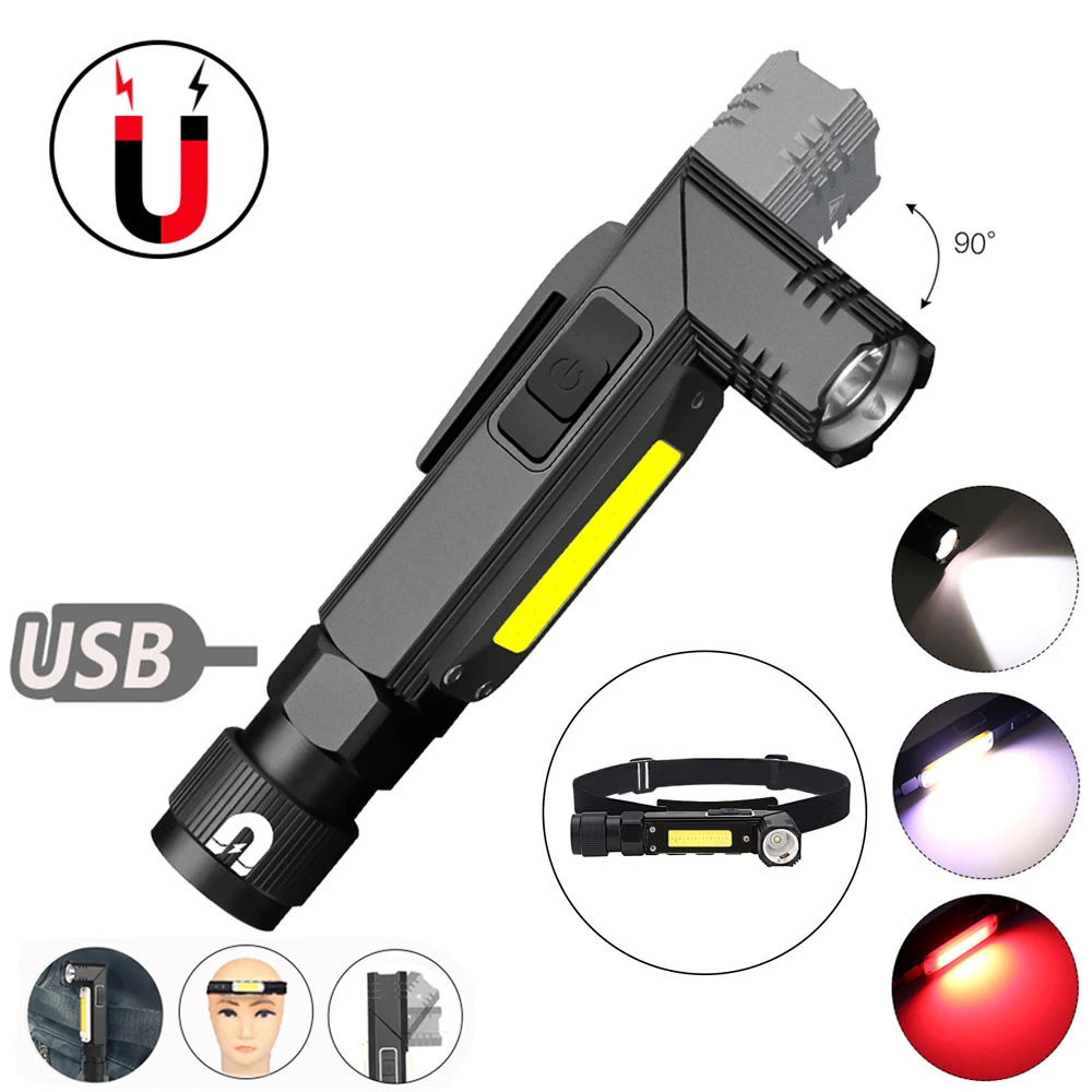 AIBOO Handfree USB Rechargeable LED Flashlight Magnet 90 DegreeTwist ...