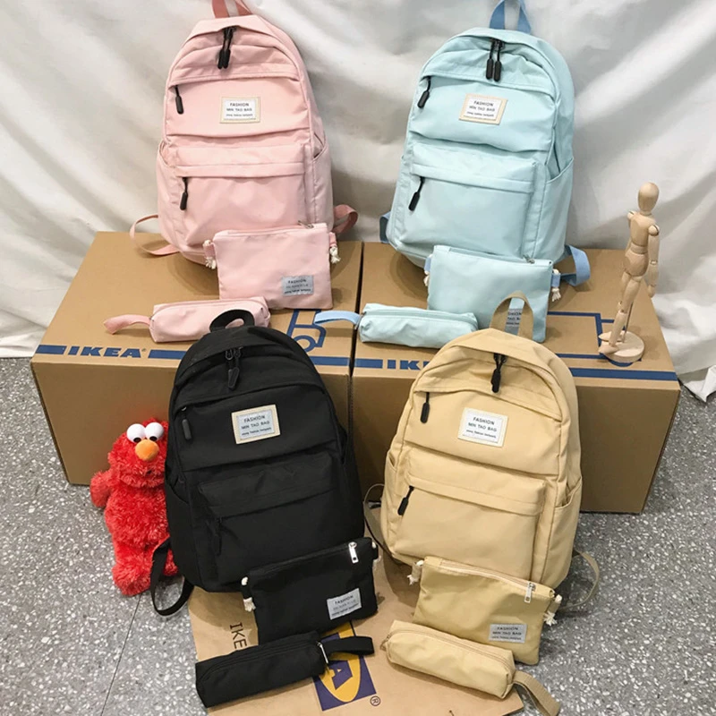 3set Cute Backpack Candy Colour Casual Women Backpack Multi-pocket ...