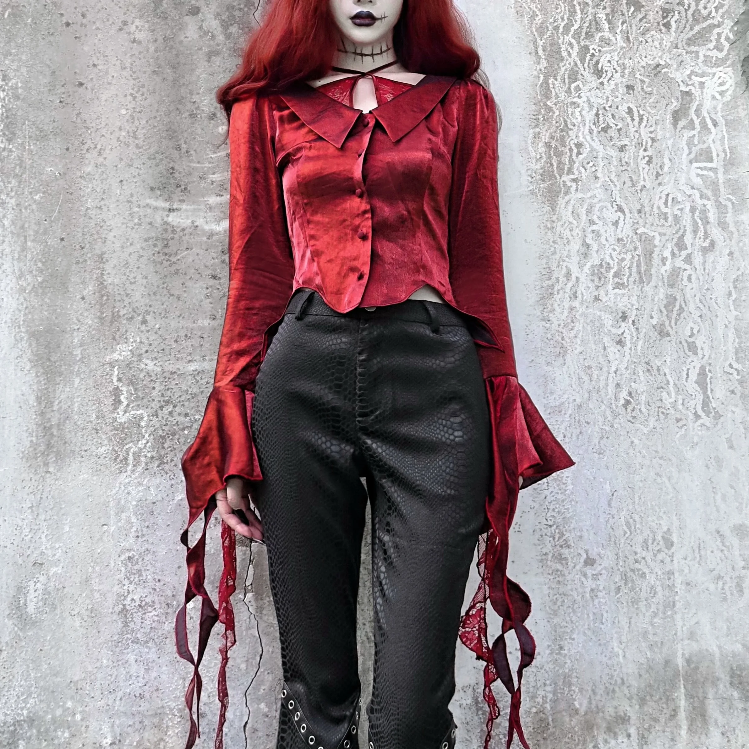 Original-Vampire-Red-Blouse-Full-Sleeved-Halter-Turn-down-Collar ...