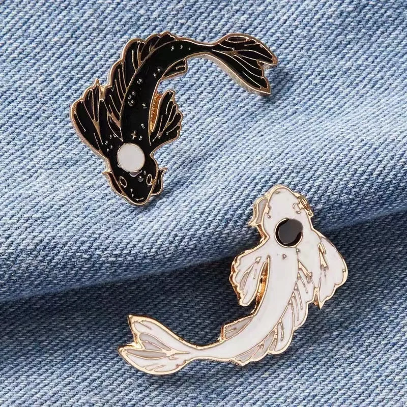 Custom-Koi-Pin-Fish-Pin-Black-whitecolor-Lapel-Pins-Brooches-Badges ...