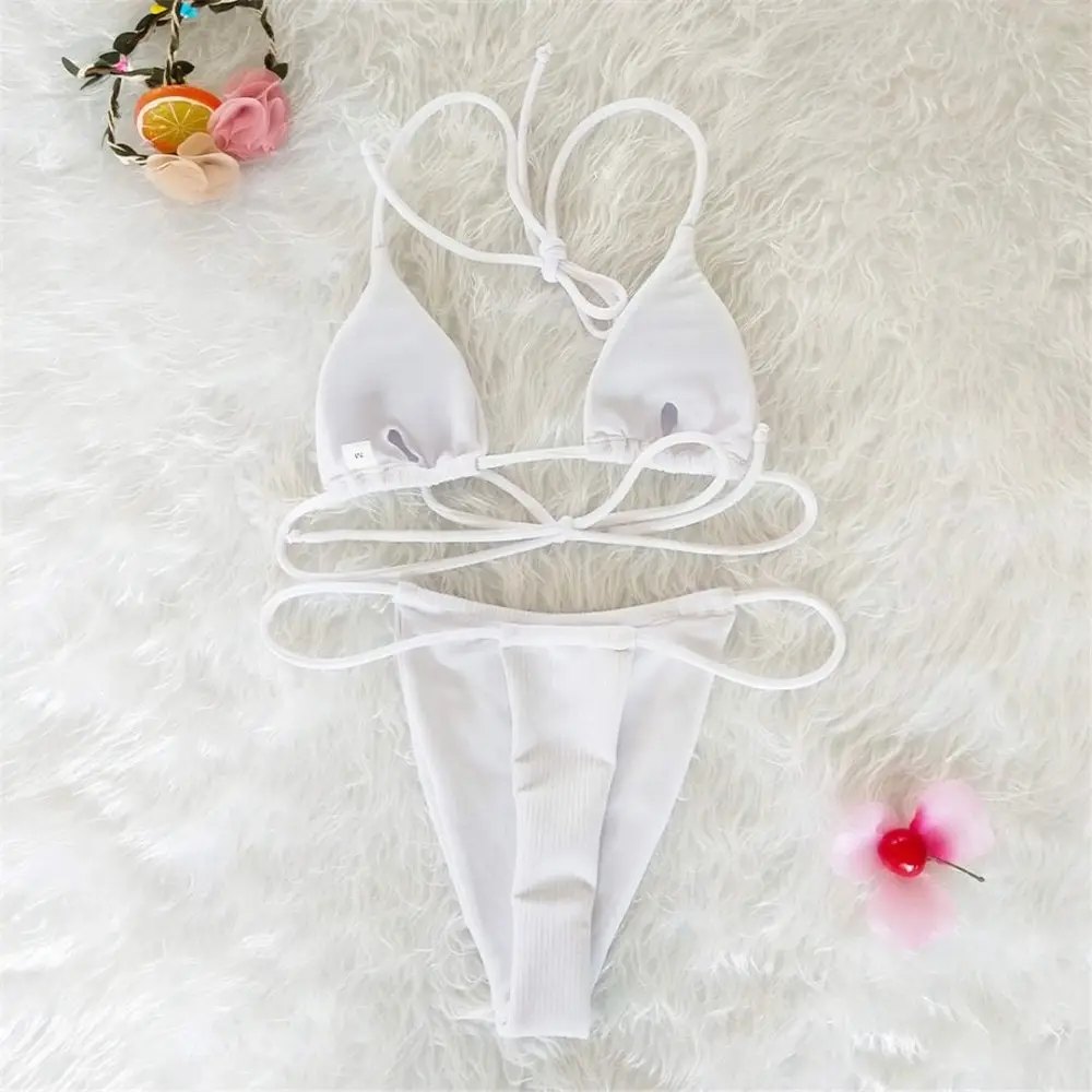 2019 Ribbed Tiny Thong Bikini Female Swimsuit Women Swimwear Two-pieces ...