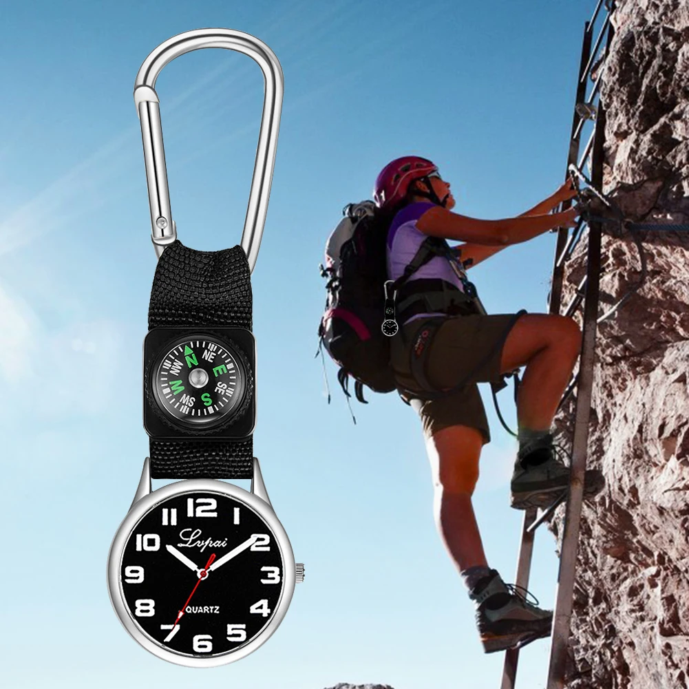 Montres,Montre de poche à Quartz avec boussole,mousqueton de Sport pour ...