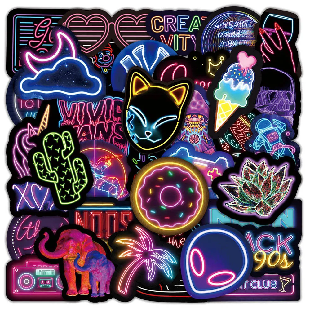 10-30-50-100PCS-Cartoon-Neon-Light-Graffiti-Stickers-Car-Guitar-Laptop ...