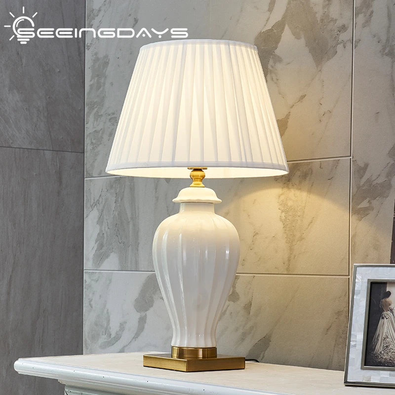 40x70cm European Modern Simple White Ceramic Table Lamp For Bedroom ...