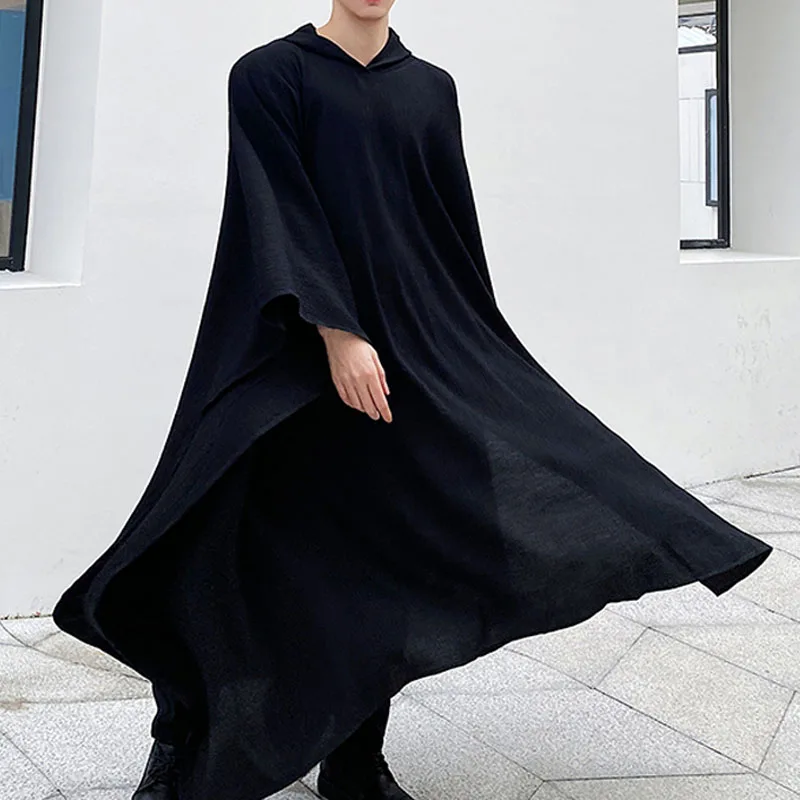 Oversize Men Cotton Linen Pullover Hooded Cloak Shirt Halloween Man ...