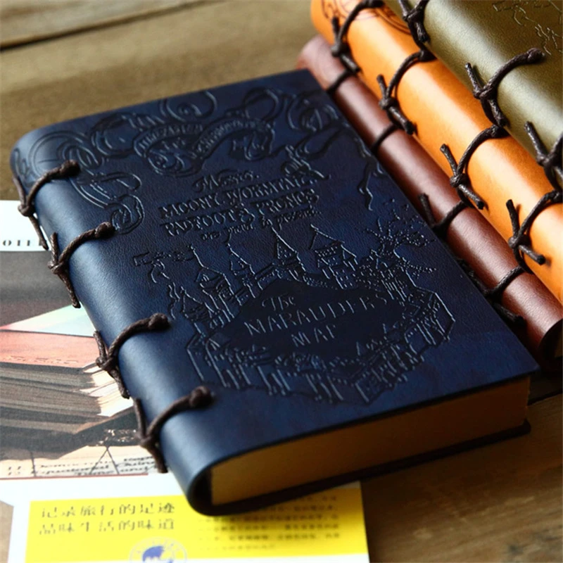 Vintage Leather Notebook Kraft Paper Inner Page Book PU Drawstring ...