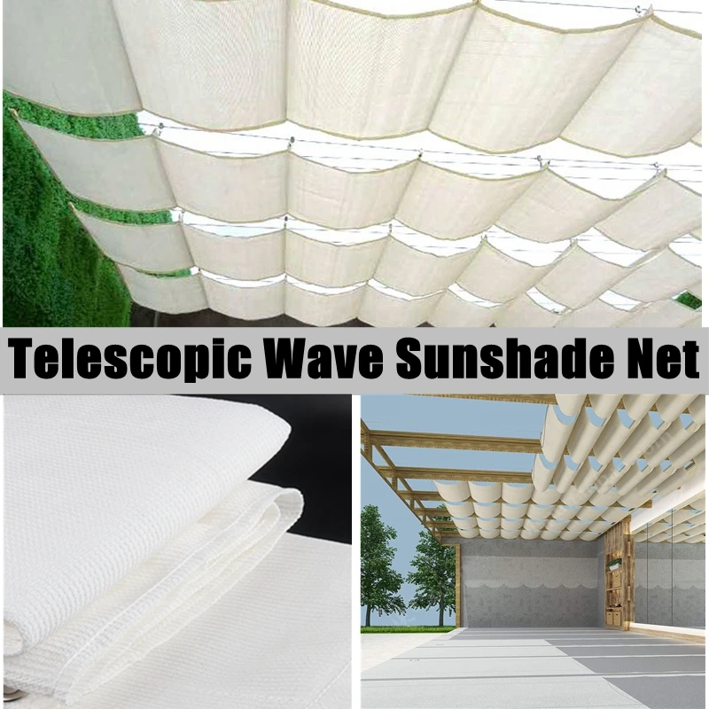 White-Telescopic-Wave-Sun-Shade-Net-Courtyard-Pavilion-Sun-Sails-Sun ...