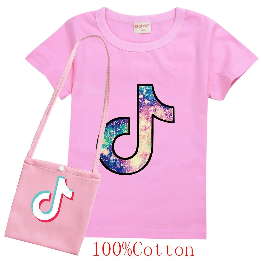 Children's summer T shirt Tik Tok boys pure cotton T shirt + bag set ...