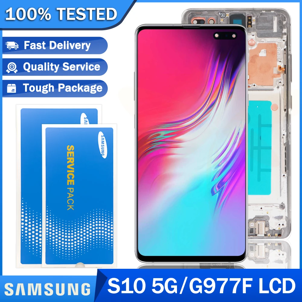 삼성 갤럭시 S10 5G G977F 용 100% 오리지널 6.7 인치 LCD 디스플레이 터치 스크린 디지타이저 서비스 패키지 교체용, 오리지널 "LCD 디스플레이 터치 ...