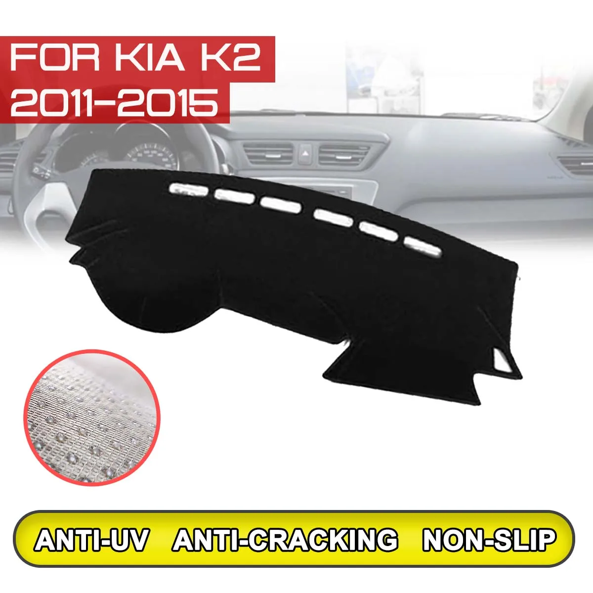 For Kia K2 2011 2012 2013 2014 2015 Car Dashboard Mat Anti-dirty Non ...