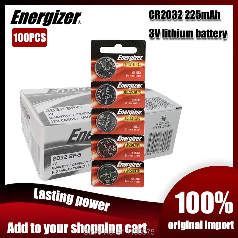 100PCS Original Energizer 3V CR2032 CR 2032 Lithium Battery For Watch ...