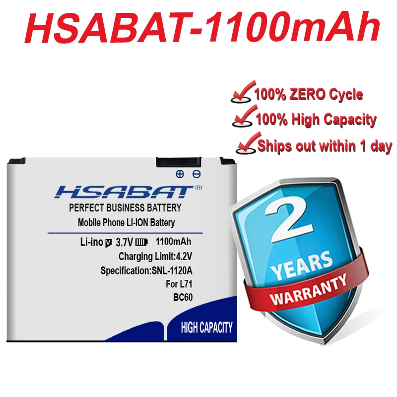 HSABAT 1100mAh High Quality BC60 Battery for Motorola L7 A1600 L72 E8 ...