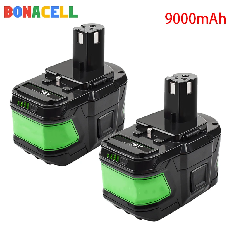 Bonacell 18V 9000mAh 리튬 이온 P108 P 108 ryobi용 배터리 RB18L40 P2000 P310 ...