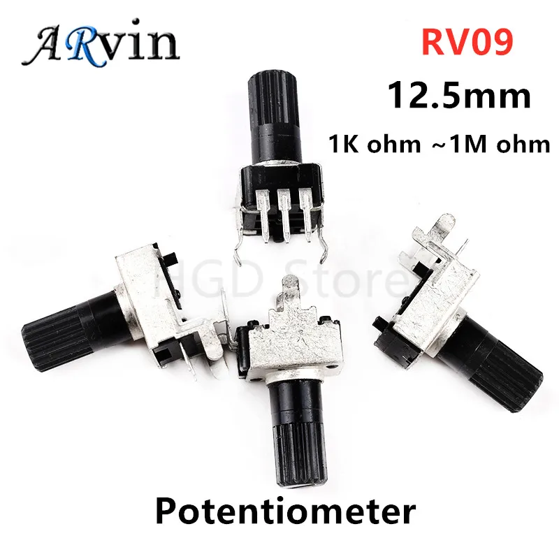10Pcs Rv09 Vertical 12.5mm Shaft 1k 2k 5k 10k 20K 50K 100K 500K 1M 0932 ...