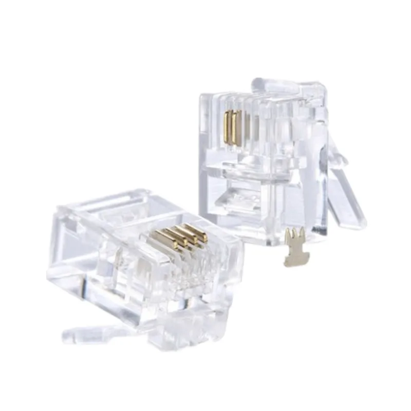 500 개/몫 RJ11 6P2C 6P4C 6P6C 전화 인터넷 모듈러 플러그 잭 RJ11 커넥터 RJ 11 크리스탈 헤드 금도금|connector rj11|pcs ...