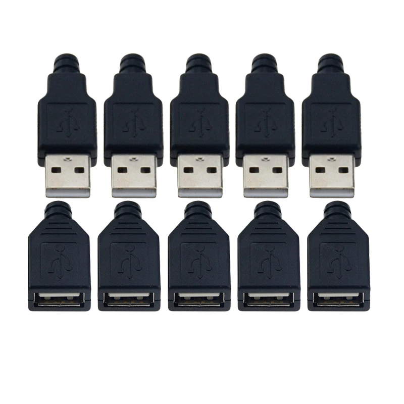 10pcs Type A Male Female Usb 4 Pin Plug Socket Connector With Black ...