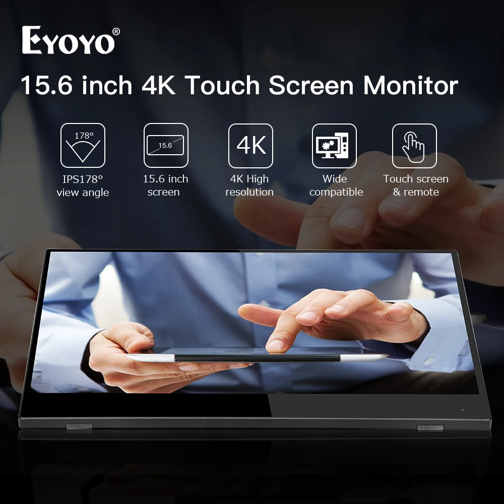Eyoyo monitor táctil EM15C Slim 4K, 15,6 ", UHD 3840X2160, USB C, HDMI ...