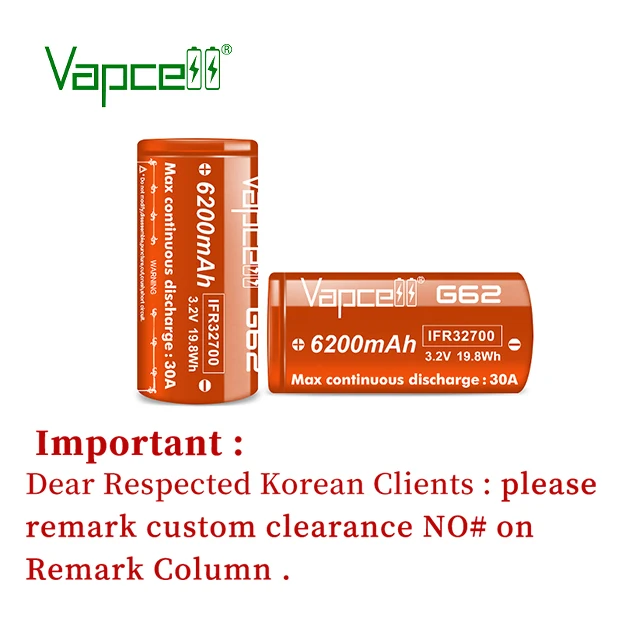 Vapcell Original Ifr 32700 6200 Mah 30a G62 Lifepo4 Battery 3.2v ...