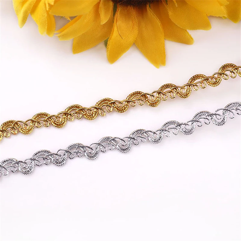 Gold Silver Lace Trim Ribbon Curve Lace Fabric Sewing Centipede Braided ...