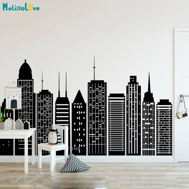 Simple Geometric City Skyline Silhouette Wall Decals Cityscape Kids Baby Room Decor Nursery ...