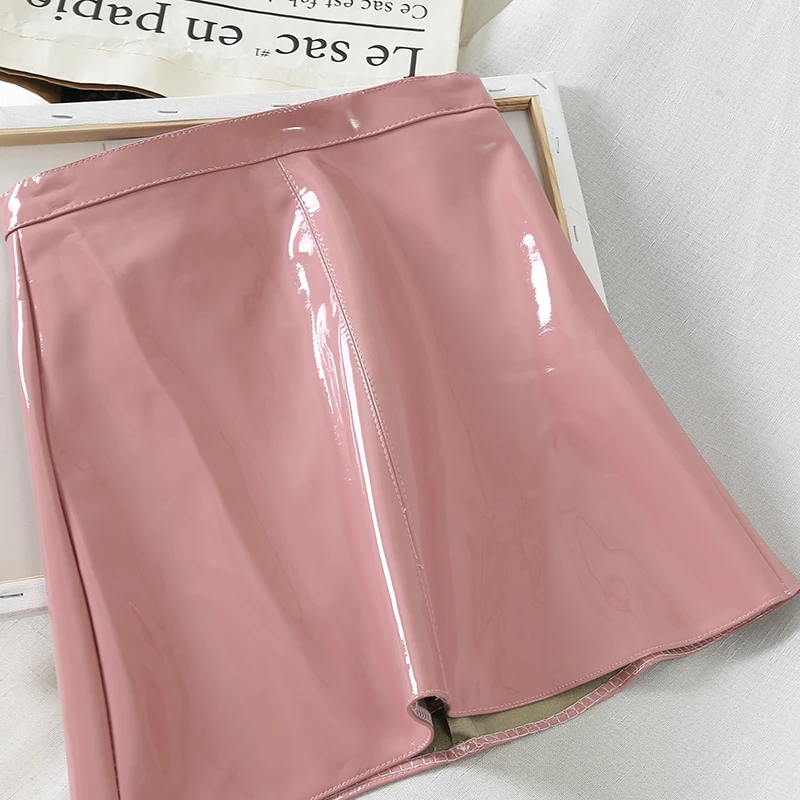 MUMUZI/юбка в стиле ретро; Осенняя однотонная кожаная юбка трапециевидной формы; юбка до бедра ...