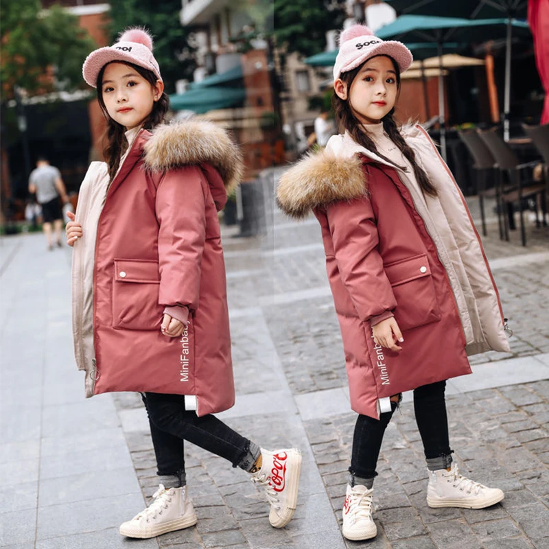2023 New Winter Warm Girls Long Jacket Fashion Fur Collar Hooded Teen ...