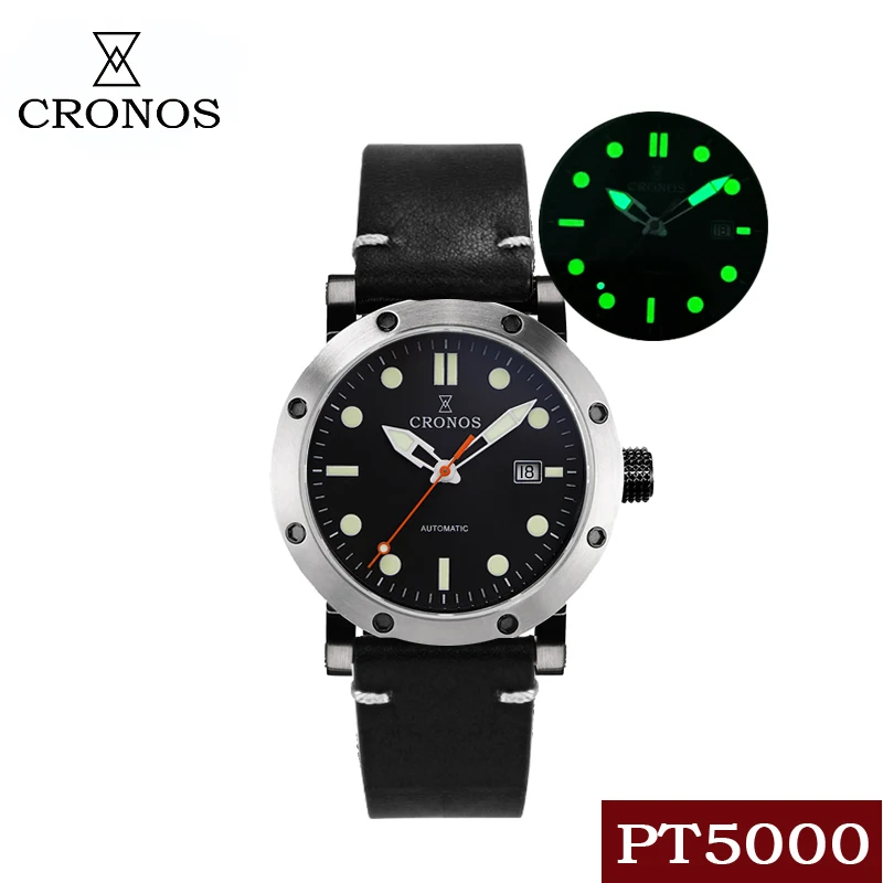 Cronos Mechanical Men Watch Stainless Steel PT5000 Water Proof Blue MOP ...
